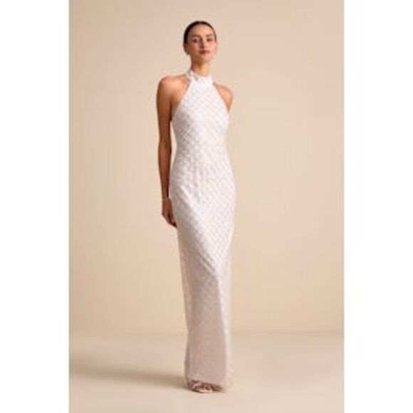 Lulus | Dresses | Lulus Novalea Sequin Halter Maxi Dress White Small ...